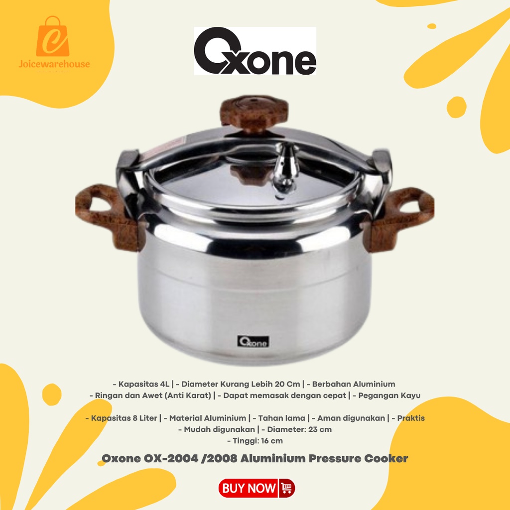 Jual Oxone OX-2004 /2008 Aluminium Pressure Cooker - Panci Presto 4 dan 8 Liter | Shopee Indonesia