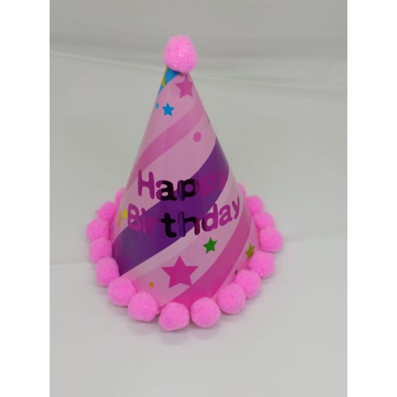 Jual TOPI ULANG TAHUN KERUCUT HBD POMPOM STRIPES 45 / TOPI HAPPY ...