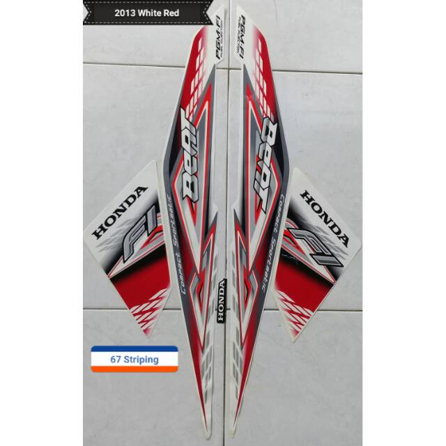 Jual Stiker Striping Motor Honda Beat PGM F1 2014 putih merah | Shopee ...