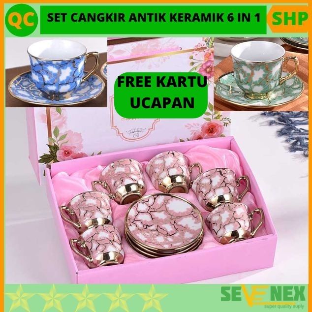 Jual Cangkir kopi Keramik Set 6 in 1 European Style Set Cangkir Hias ...