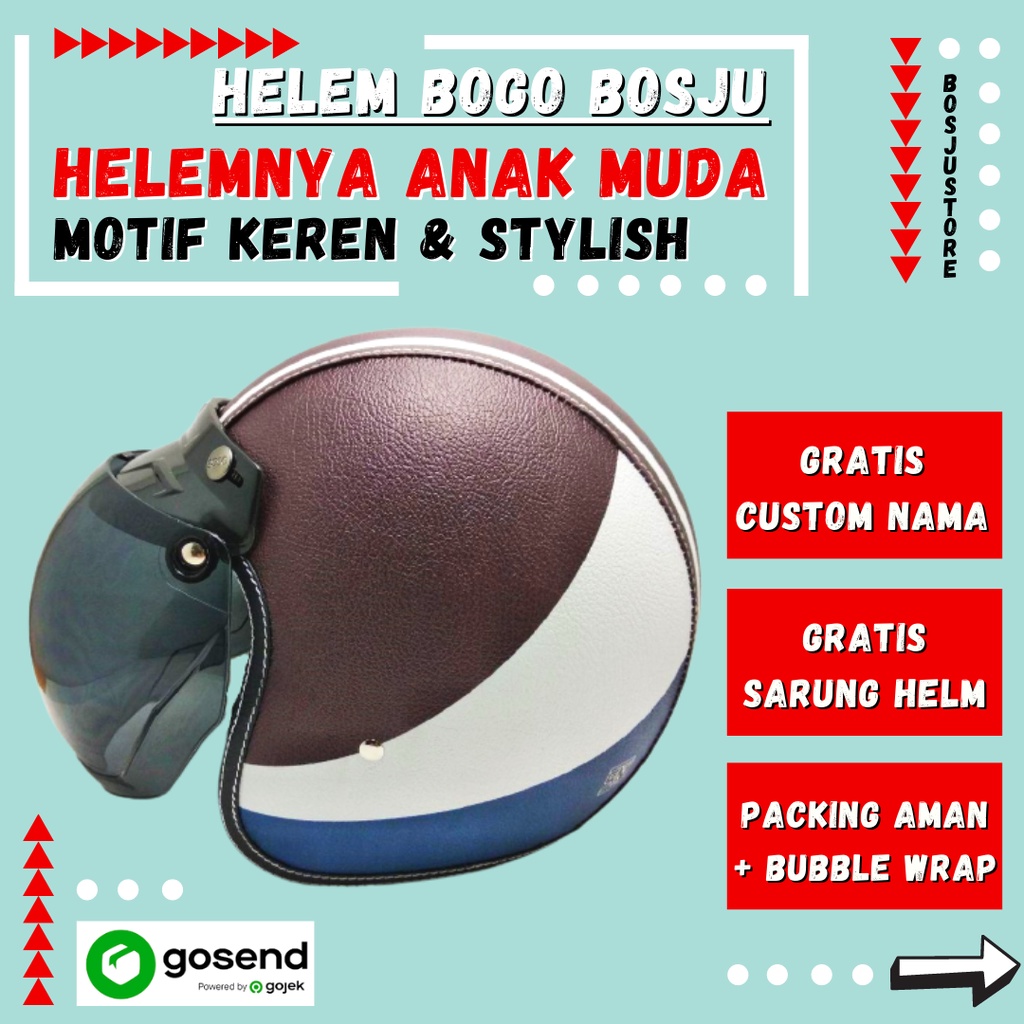 Jual Helm Bogo Motif | Custom Nama Warna Coklat Putih Biru | Helem ...