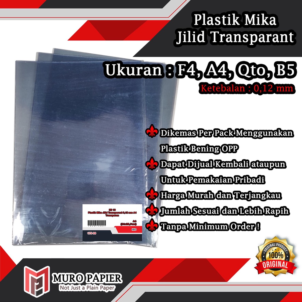 Jual ( PER PAK - ISI 10 ) Plastik Mika Jilid Transparant 0,12 mm A4 F4 Qto B5 - by Muro Papier ...
