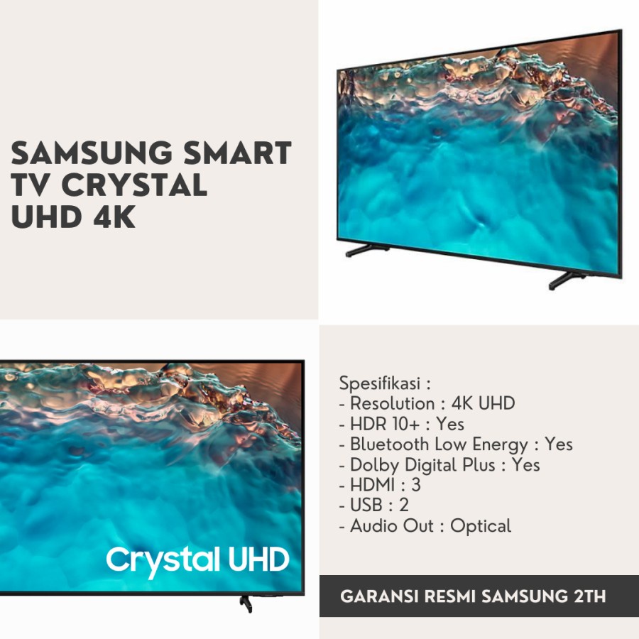 Jual SAMSUNG SMART TV 75" CRYSTAL UHD 4K NEW LINE UP 2022 - UA75BU8000 | Shopee Indonesia