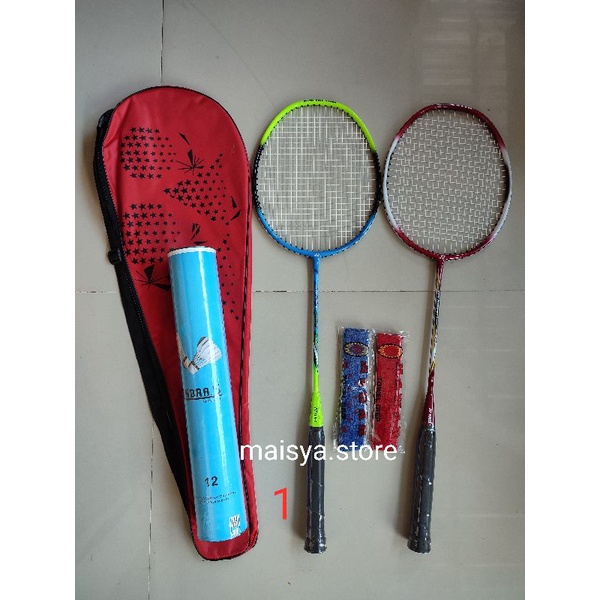 Jual Raket badminton paket lengkap (2 raket + 1 tas + 1 slop ...