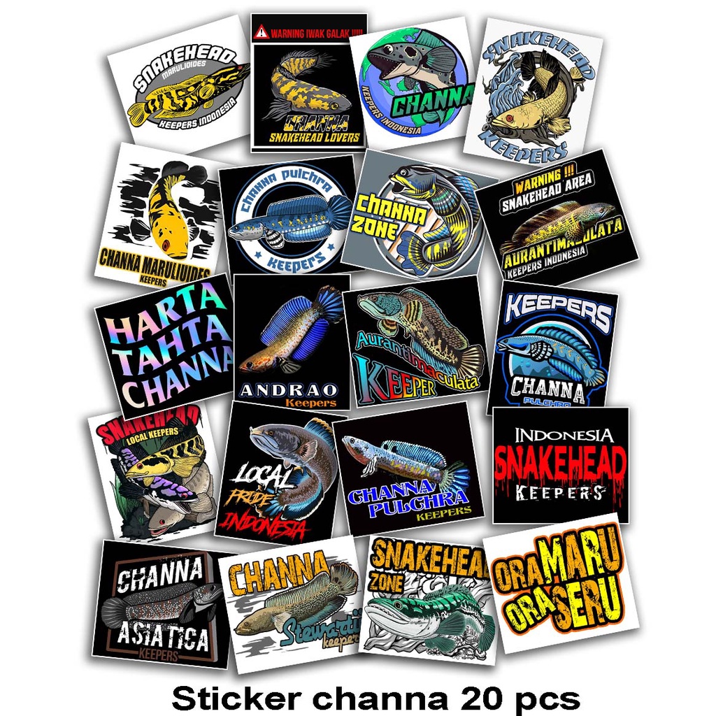 Jual stiker ikan predator channa isi 20 buah sticker chana setikar ...