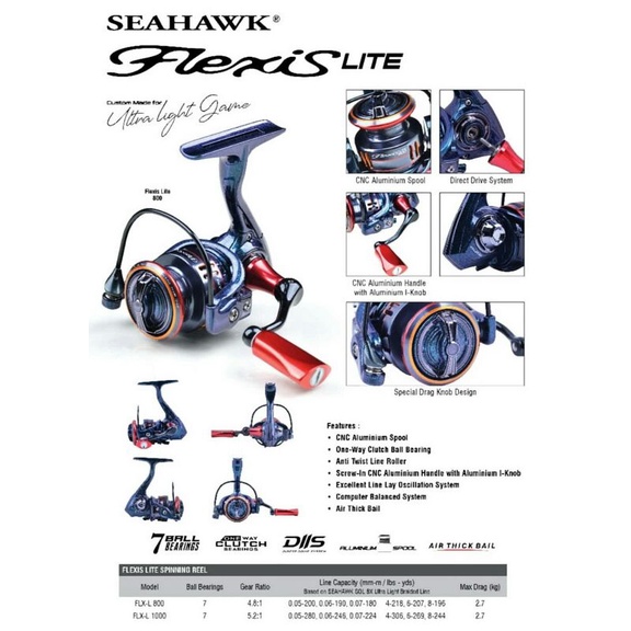 Jual Reel Spinning Seahawk FLEXIS LITE 1000 ( Ultra Light Game ...
