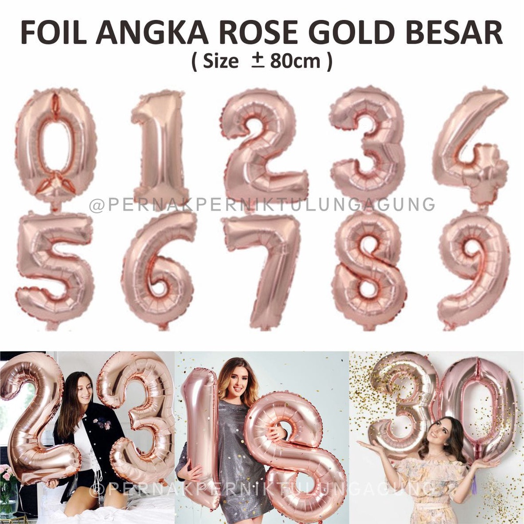 Jual Balon Foil Angka Rose Gold 1-9 ukuran 80cm Jumbo | Shopee Indonesia