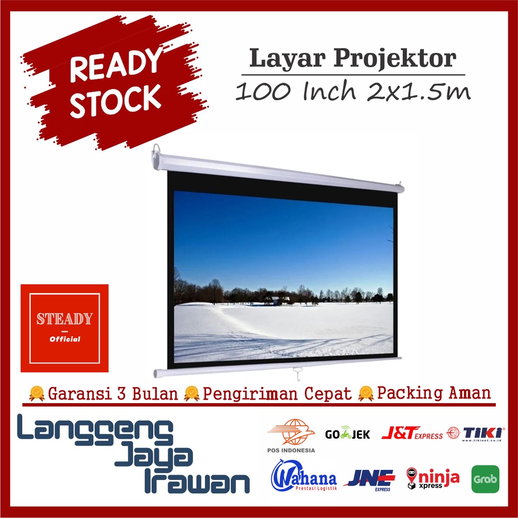Jual screen projector wall dinding LAYAR PROYEKTOR 100 inch 2 X 1,5M ...