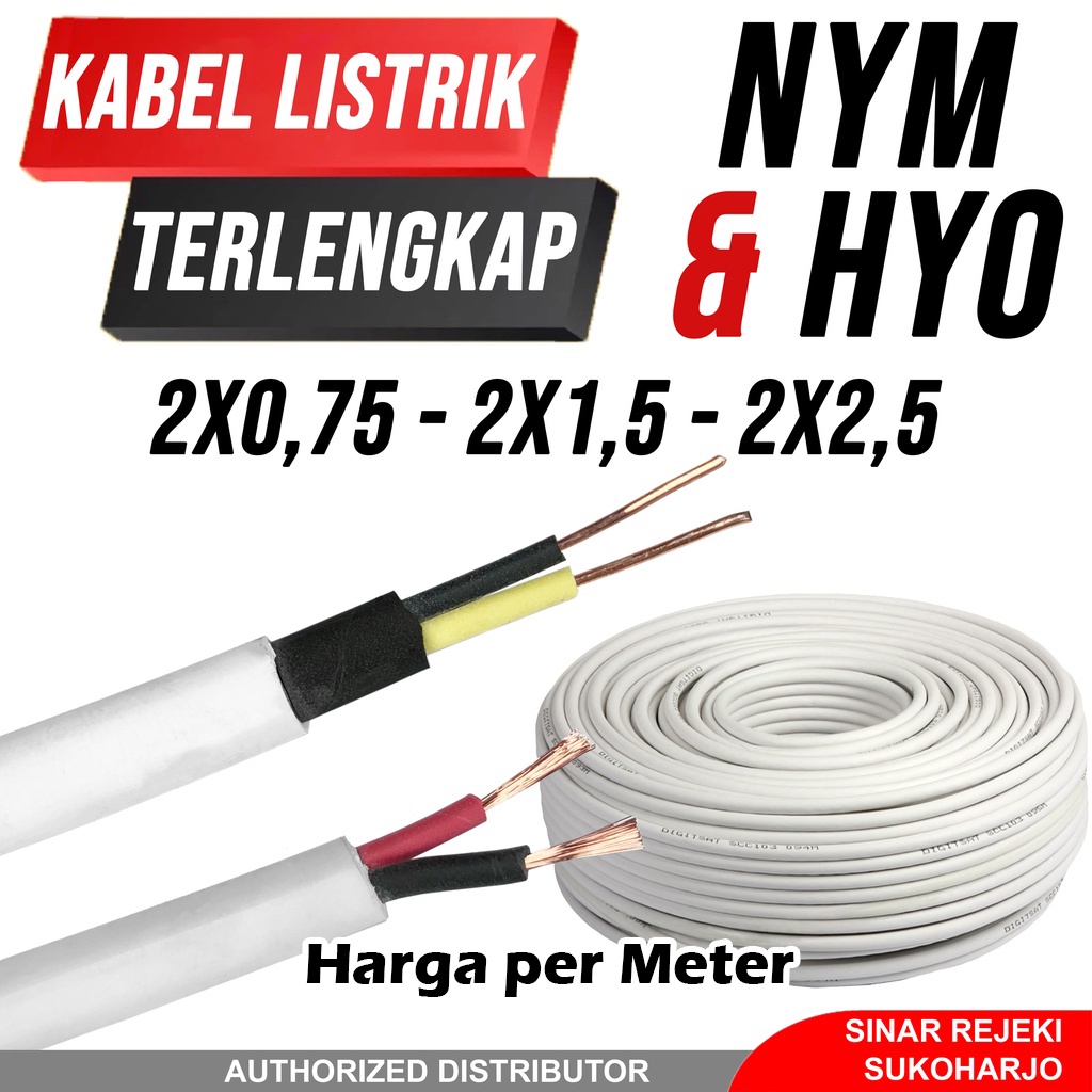 Jual KABEL NYM 2X1.5 & HYO 2X0.75 2x1,5 2x2,5 Kabel Listrik isi Kawat & Serabut 2X1,5 2 X 1.5 1 ...