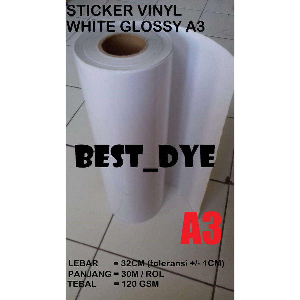 Jual Sticker Vinyl Inkjet White Glossy 120 GR, A3= 32 Cm x 30 M, 1 Roll ...