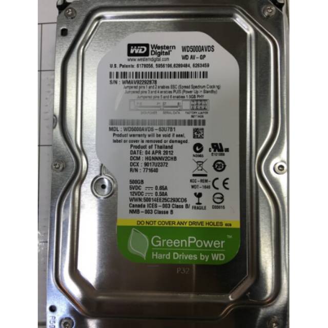 Jual Hdd 500GB wd green khusus cctv bergaransi colokan sata | Shopee ...