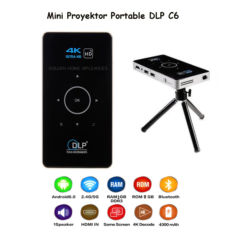 Jual Proyektor Portable DLP C6 Mini Projector Android 4K Amlogic S905X ...