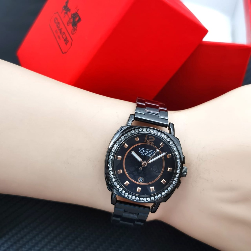 Jual ( BISA COD ) Jam Tangan Wanita COACH Kulit body bulat Chronograph ...