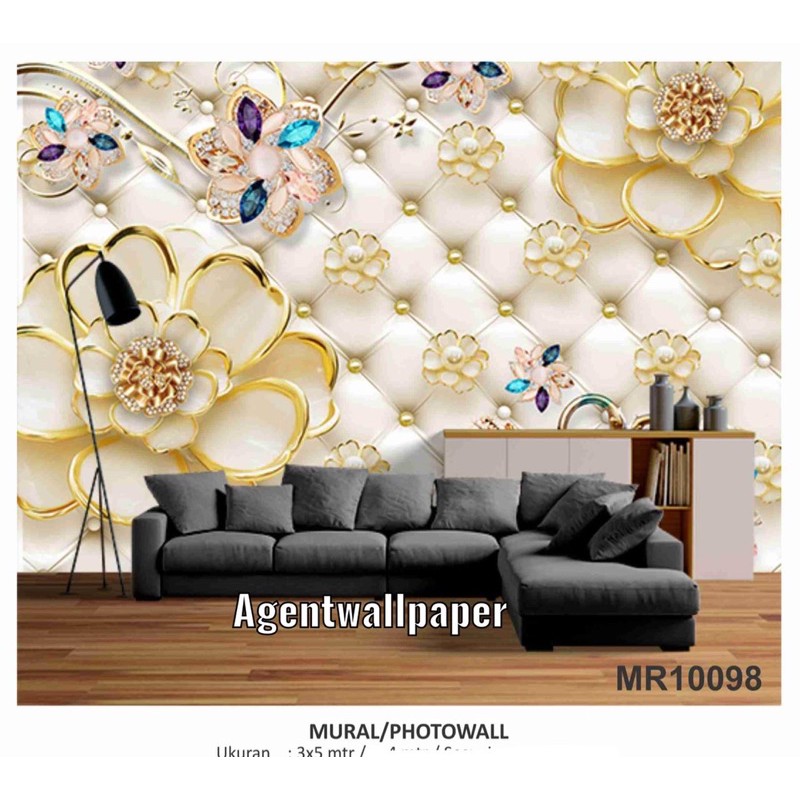 Jual Photowall Mural 3D Wallpaper Mural Ornamen Bunga Gold 3D effec ...