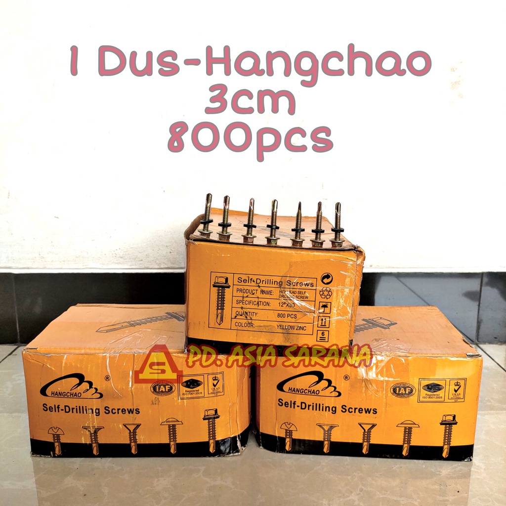 Jual [1 Dus HANGCHAO] Paku Roofing Kuning 3cm Skrup Holo Baja Sekrup ...
