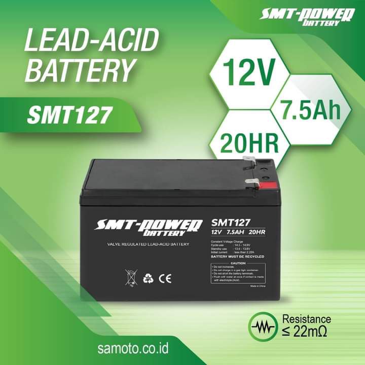 Jual Baterai mainan speaker aki kering UPS speaker SMT127 12v 7.5AH 7Ah ...