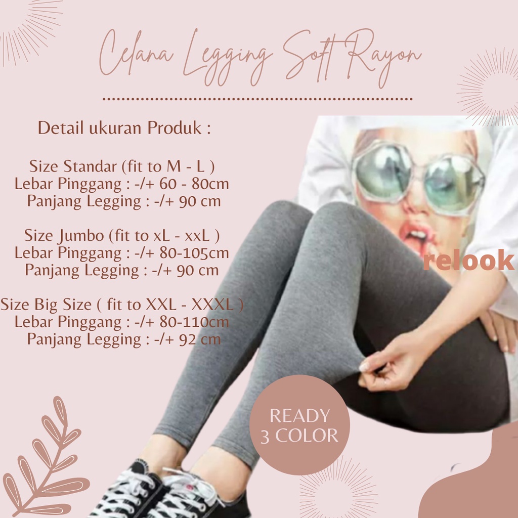 Jual Legging Rayon Spandek Kaos L - XXXL / Legging Panjang Bahan Kaos - RELOOK | Shopee Indonesia