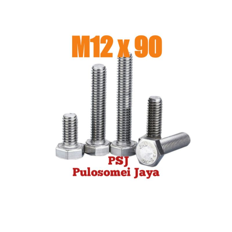 Jual Baut Mur Stainless M12 x 90 mm / Bolt Nut Stainless Steel 304 | Shopee Indonesia
