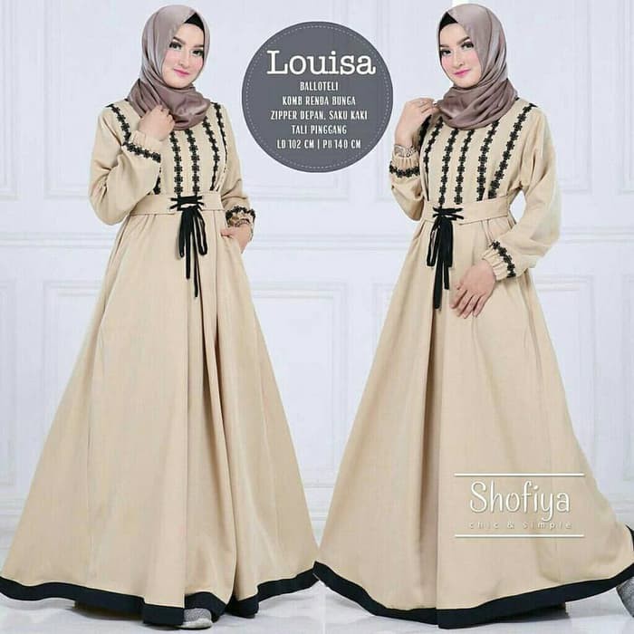 Jual Unik Baju Pakaian Wanita Gamis Hijabers Louisa Dress Cream Limited | Shopee Indonesia