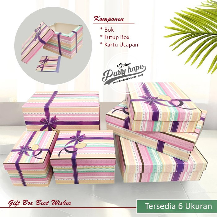 Jual kotak kado gift pink pita ungu / gift box best wishes + kartu ucapan - random | Shopee ...