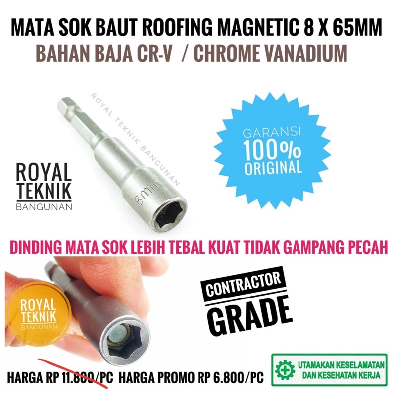 Jual Mata Bor Sok Baut Roofing CR-V 8x65mm Magnetic / Kunci Rufing Drilling Nut Setter 8 x 65 mm ...