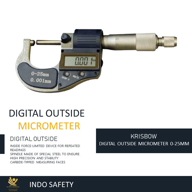 Jual ALAT UKUR MICROMETER DIGITAL/DIGITAL OUTSIDE MICROMETER 0-25 Mm KRISBOW | Shopee Indonesia