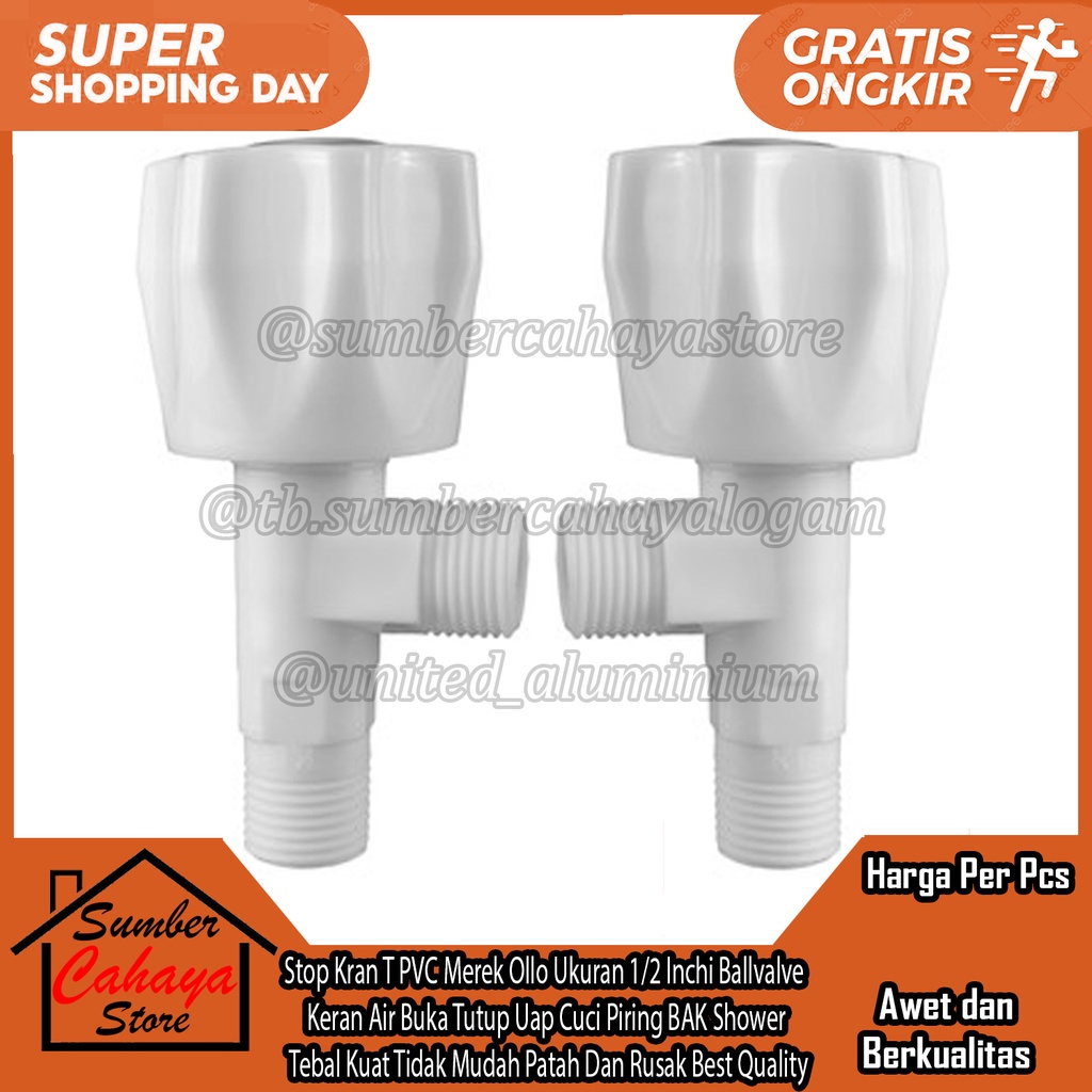 Jual Stop Kran T PVC Merek Ollo Ukuran 1/2 Inchi KC 01 Ballvalve Keran ...