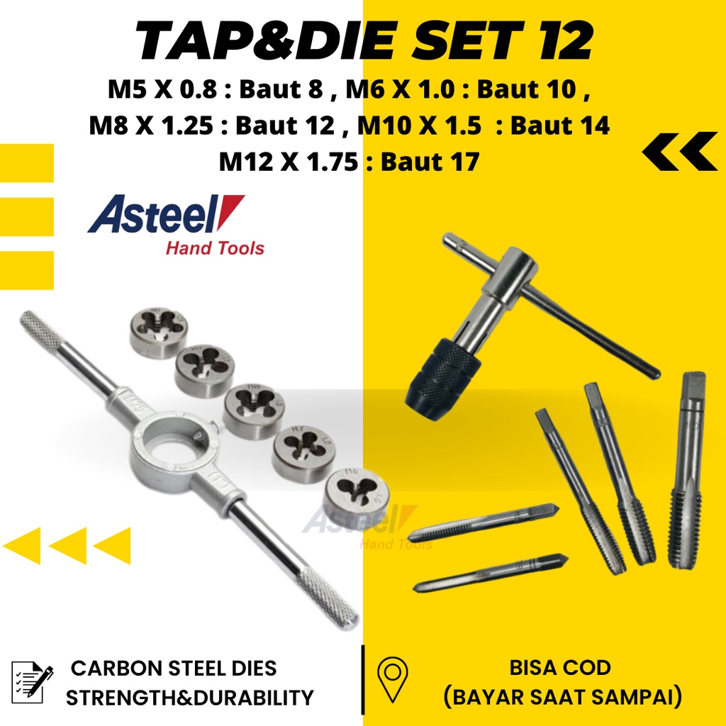Jual ASTEEL Tap Die Set Alat Snai dan Tap Ulir Dart Mur Baut Alat Senai ...