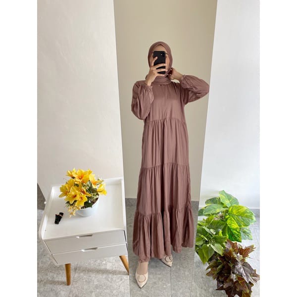 Jual LUNARA MAXI | GAMIS REMPEL SUSUN RAYON POLOS TALI PINGGANG | GAMIS ...