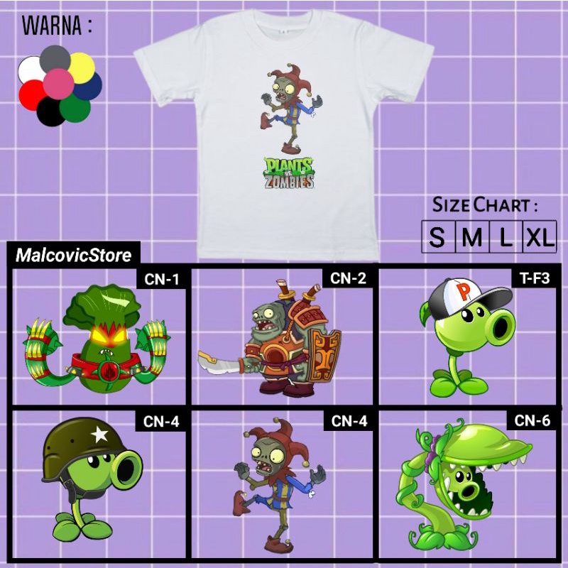 Jual Kaos Anak Plants Vs Zombie/Baju Anak Laki-laki/Baju Plants Vs ...