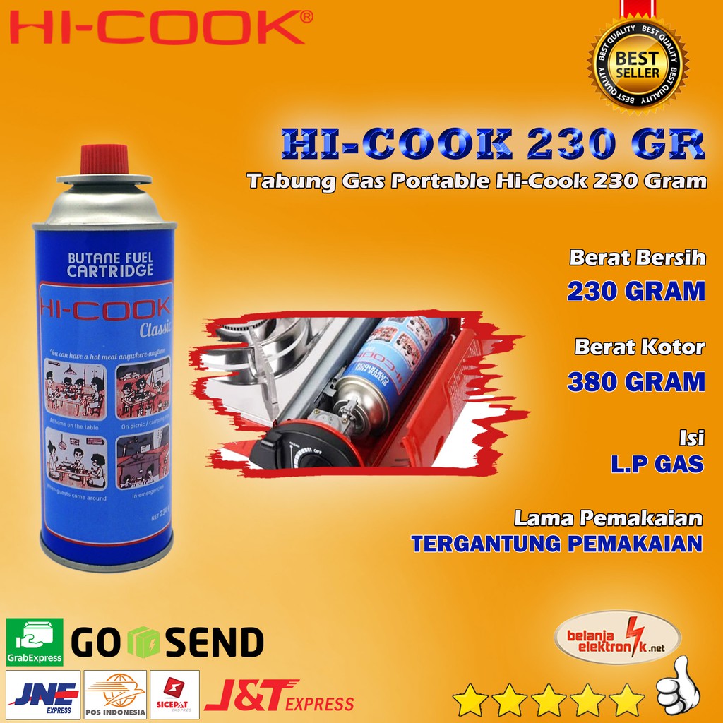 Jual TABUNG GAS PORTABLE / GAS KALENG HI-COOK 230 GRAM GAS CARTRIDGE ...