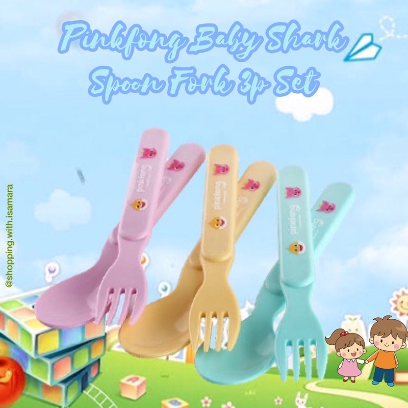 Jual ori korea Pinkfong Baby shark Spoon Fork 3p set / sendok garpu ...