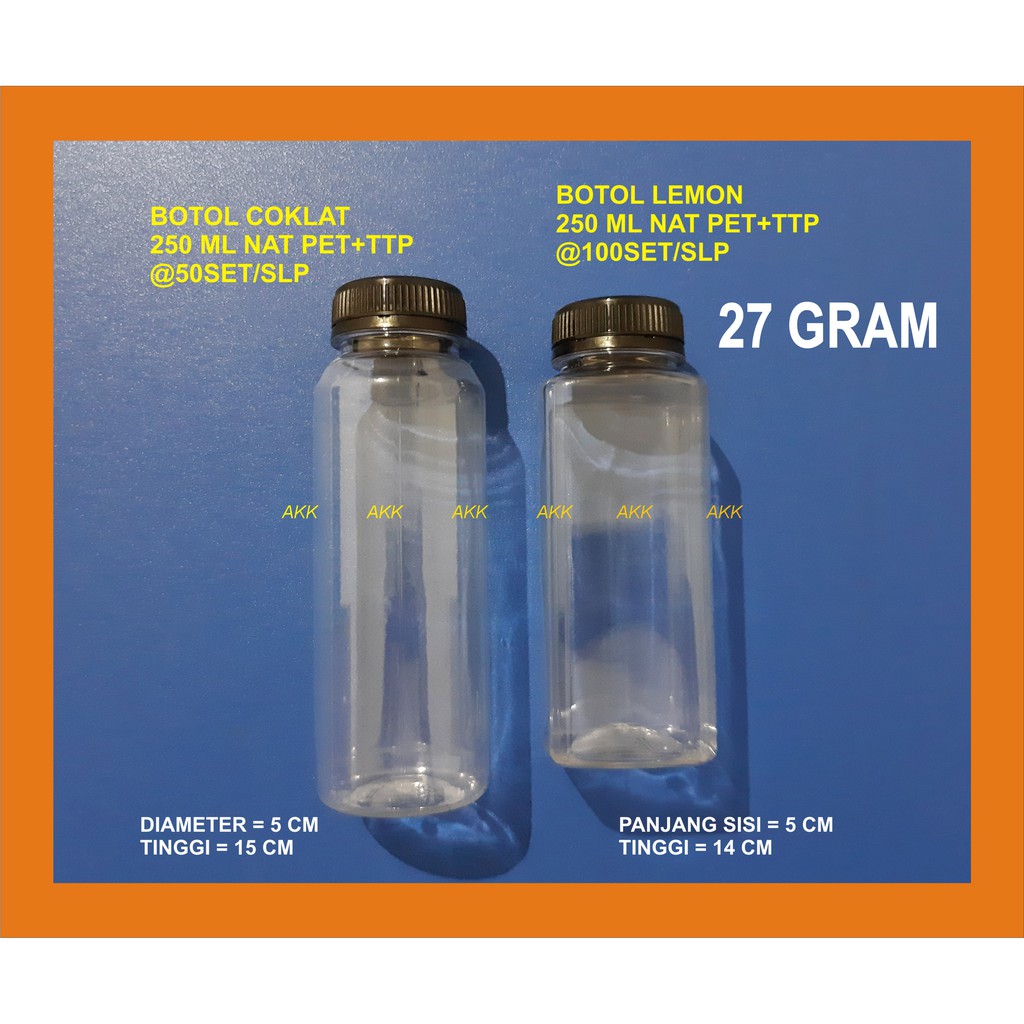 Jual Botol Lemon 250 Ml Kotak Nat Pet Tbl 27 Gr + Tutup (100 Pcs ...