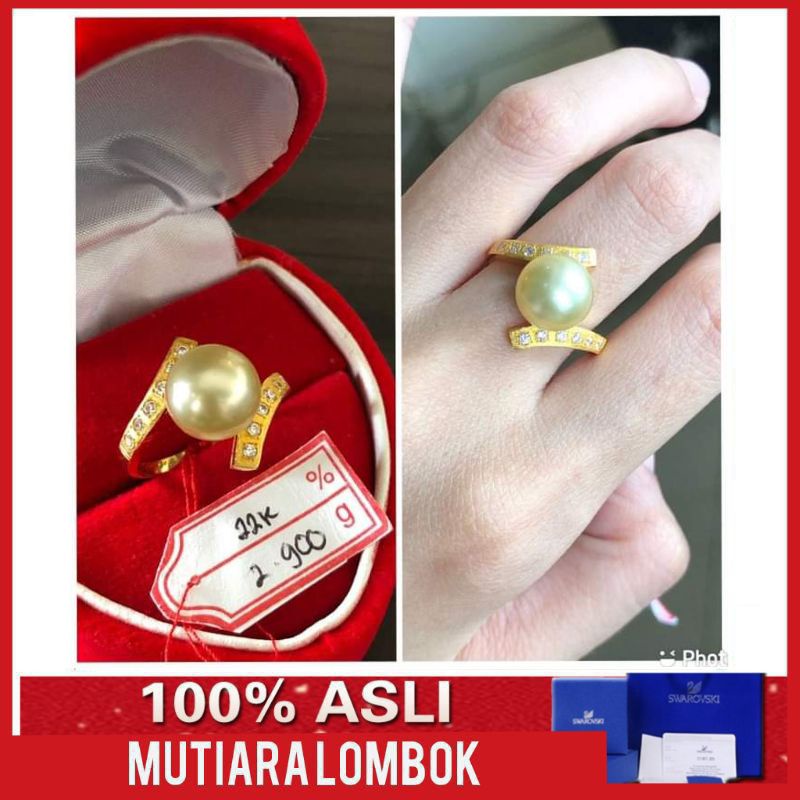 Jual cincin emas wanita 22 karat kadar emas 91.6% cincin mutiara laut ...