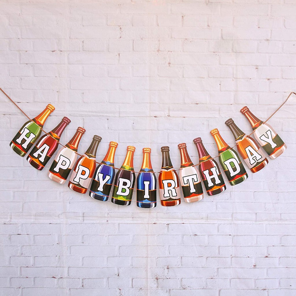 Jual BOTOL BEER HAPPY BIRTHDAY BANNER FLAG BUNTING FLAG DEKORASI ...