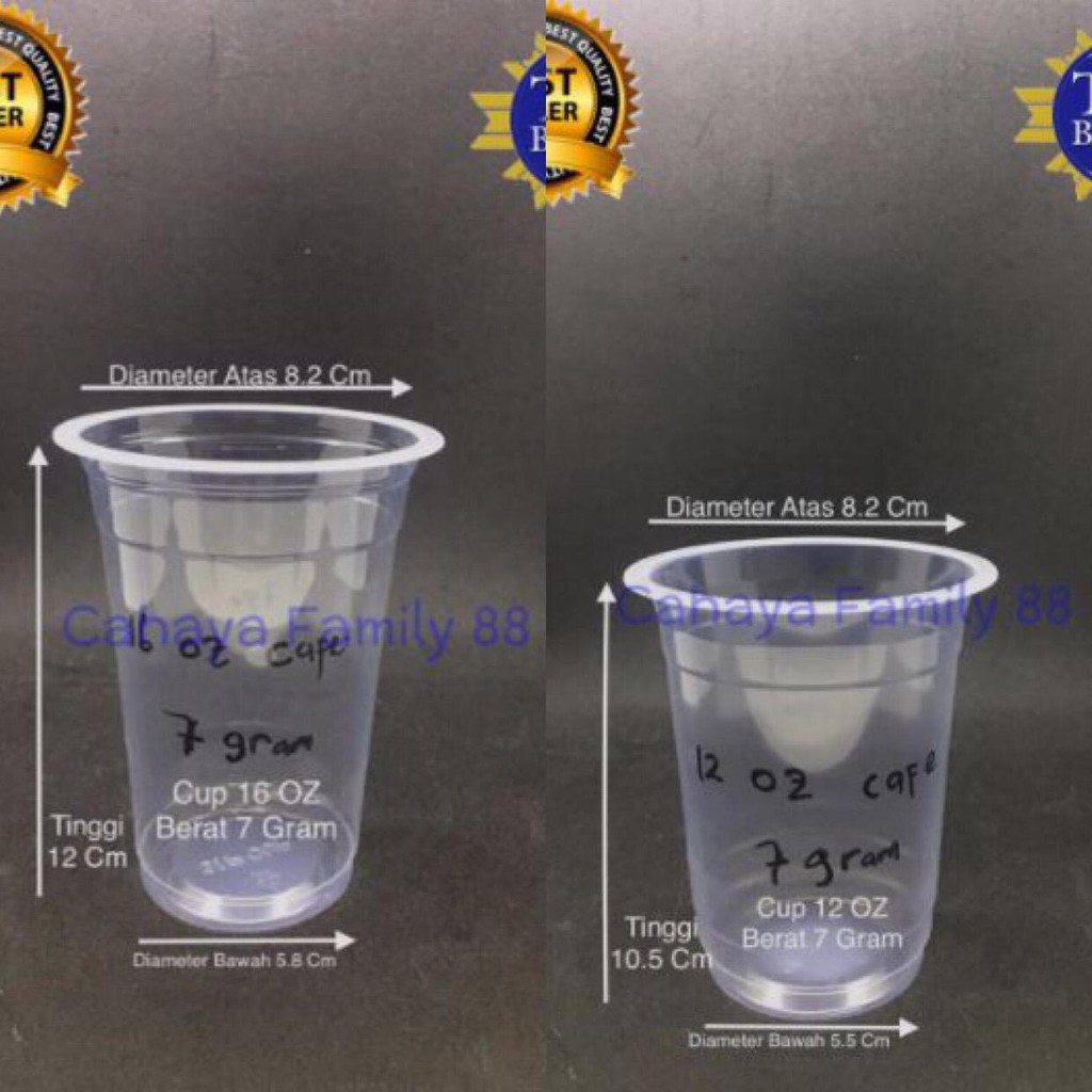 Jual Cup Plastik TEBAL 12 OZ & 16 OZ Berat 7 Gram [ Isi 50 Cup ...