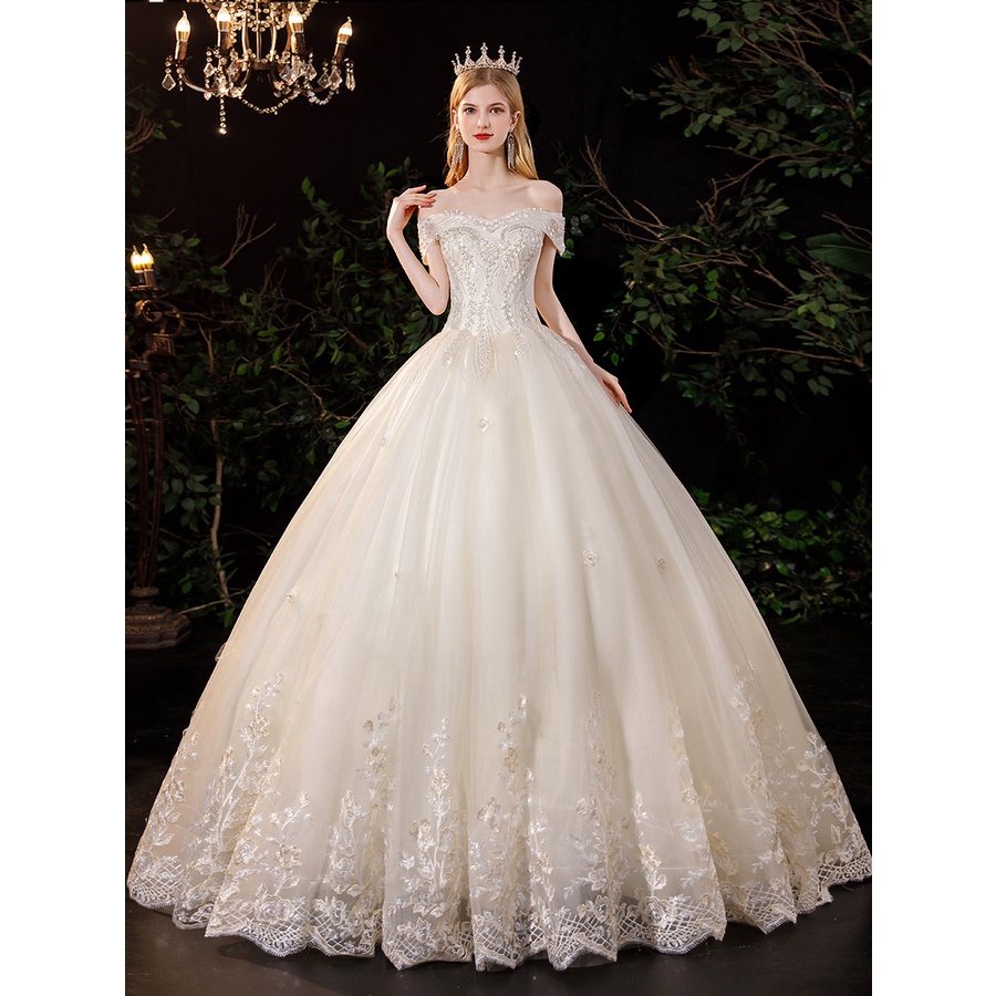 Jual Gaun Pengantin T105007 Putih Cream Sabrina Wedding Dress | Shopee ...