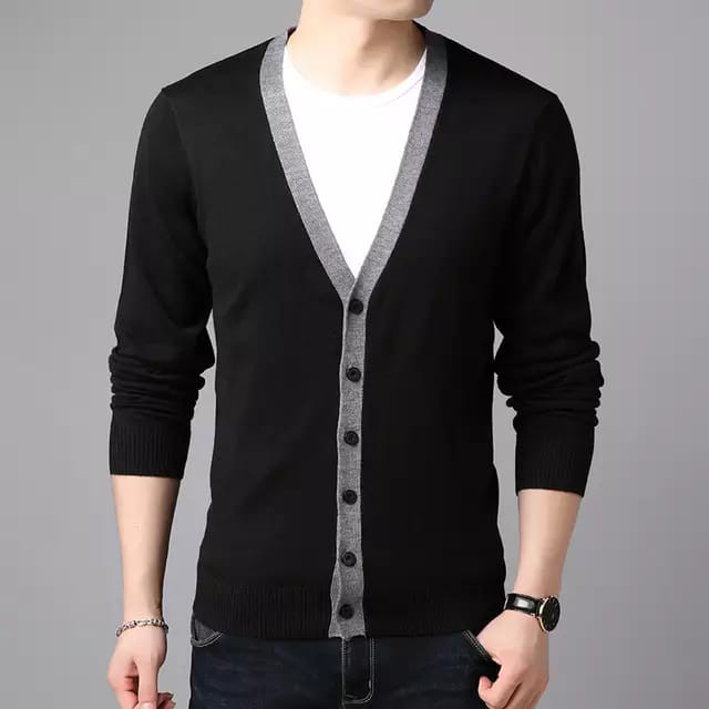 Jual Cardigan Pria Hitam Garis Abu / Cardigan Rajut Premium Pria ...