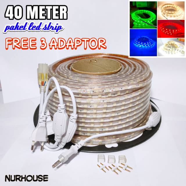 Jual led strip Ac 220v paket 40 meter lampu selang led lampu hias ...