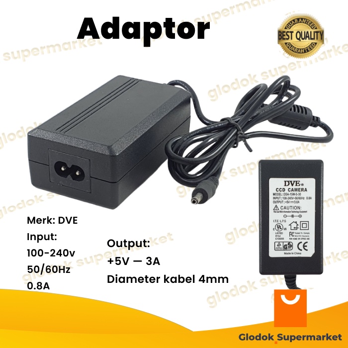 Jual Adaptor 5v 3a Adapter DC Switching 5 Volt 3 Ampere DVE Free Kabel ...