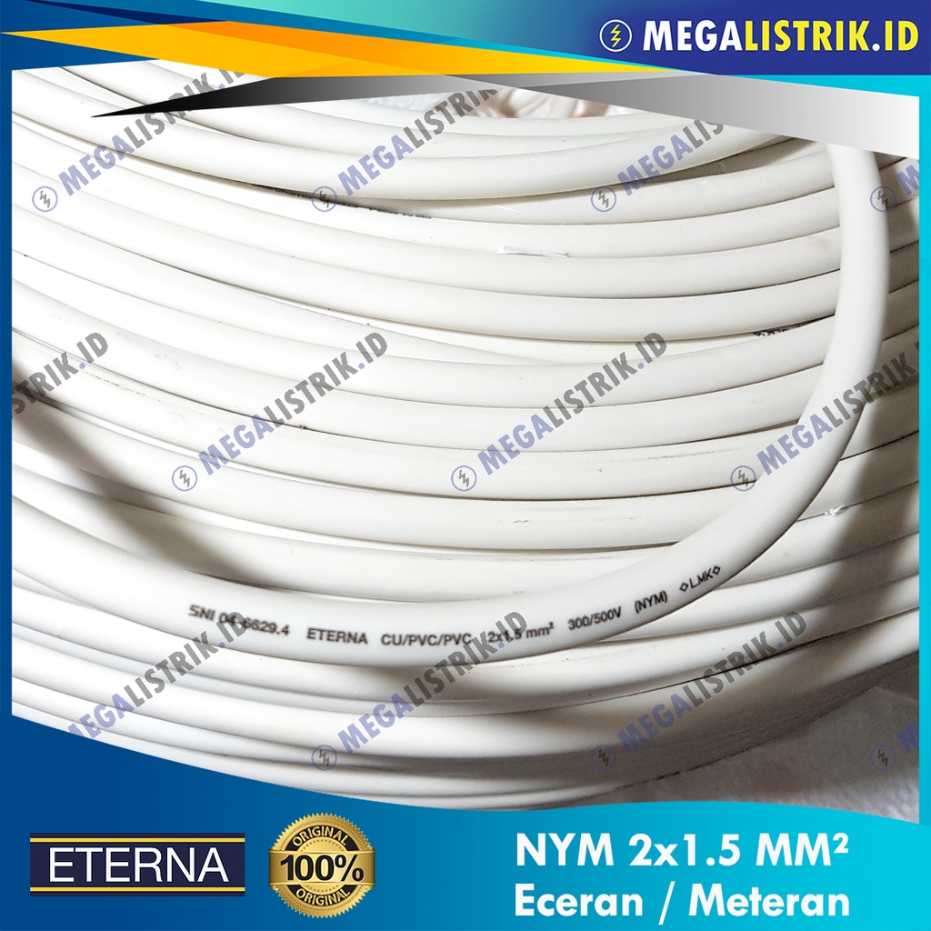 Jual ETERNA NYM 2X1.5 METERAN / KABEL LISTRIK PUTIH KAWAT TEMBAGA 2 X 1.5 MM / 2X1,5 / 2 X 1,5 ...
