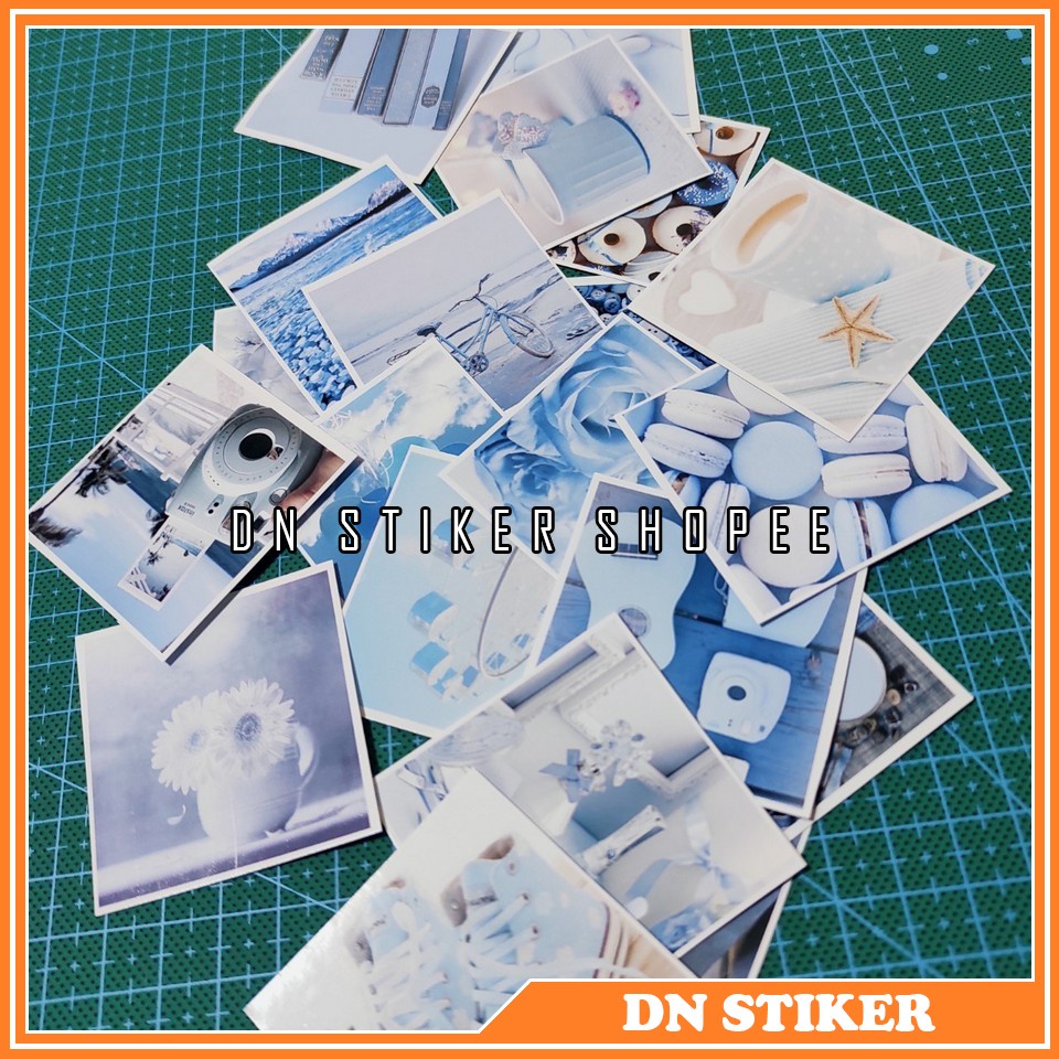 Jual Stiker kertas glossy photo vintage biru 20pcs sticker kertas ...