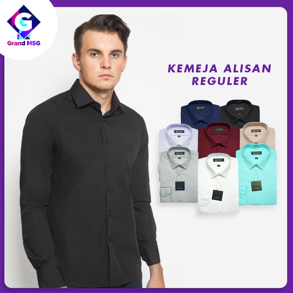 Jual Alisan Kemeja Kantor Formal Polos Pria Lengan Panjang Reguler