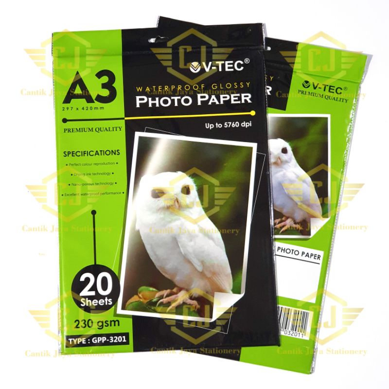 Jual Kertas Foto V-TEC A3 230g 20's GPP-3201 ( Glossy Photo Paper ) | Shopee Indonesia