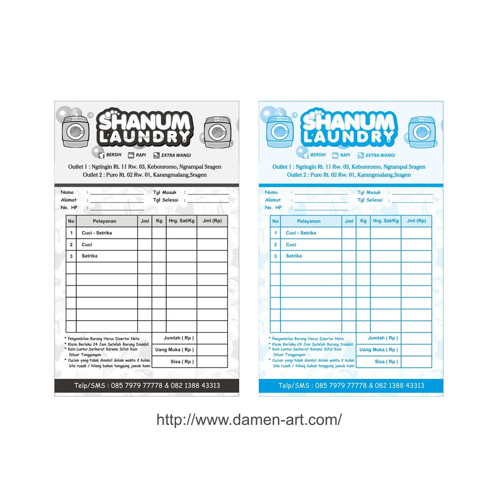 Jual NOTA LAUNDRY CUSTOM/KWITANSI/FAKTUR LAUNDRY 2ply | Shopee Indonesia