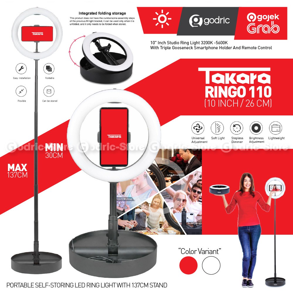 Jual PAKET TAKARA RINGO 110 Ring Light 26CM Portable Tripod Stand Lampu ...