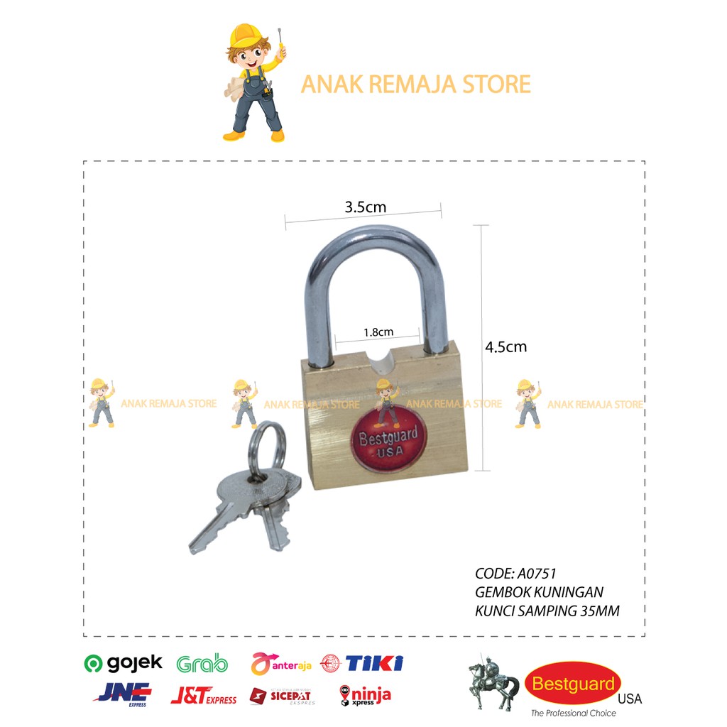 Jual Bestguard Gembok Kuningan Kunci Samping 35mm | Shopee Indonesia