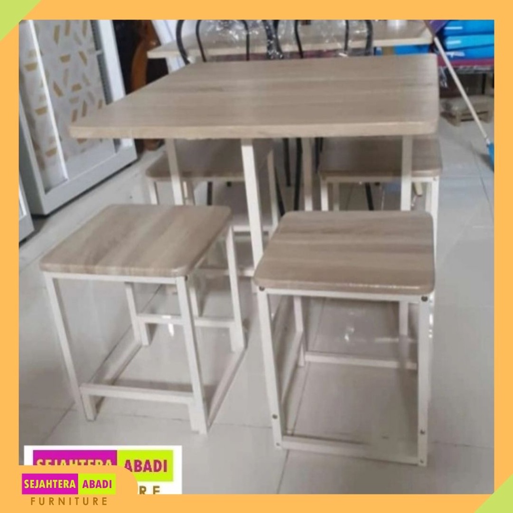 Jual meja makan yp / meja resto, meja cafe plus 4 kursi meja minimalis kotak murah | Shopee ...