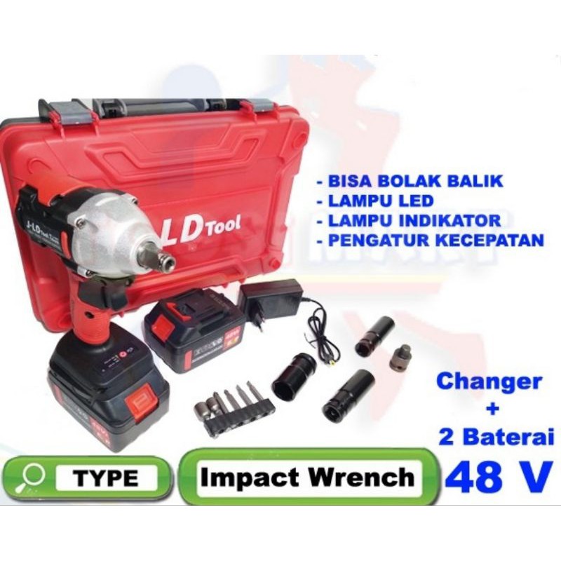 Jual Impact Wrench Brushless JLD 48V Cordless Impact Wrench JLD Bor Baterai Buka Baut | Shopee ...