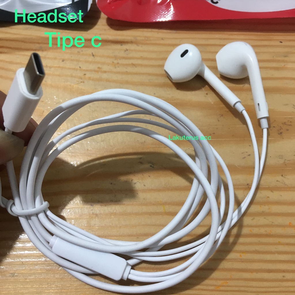 Jual Headset tipe C model kuping keras headset tipe c volume + mic ...